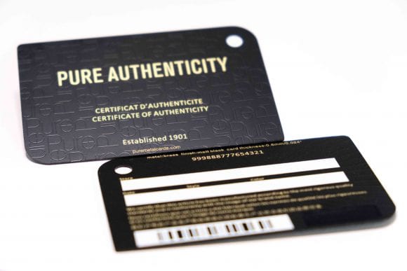 Metal Certificate of Authenticity Cards - Pure Metal Cards