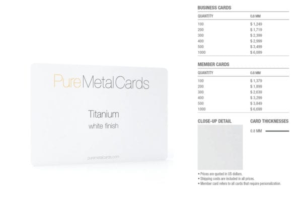 Pure Metal Cards - White Titanium Cards