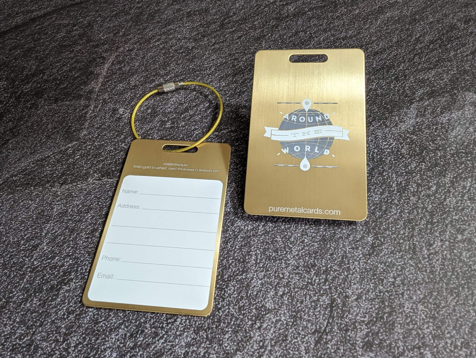 Distinctive and Durable Brushed Gold Titanium Luggage Tags